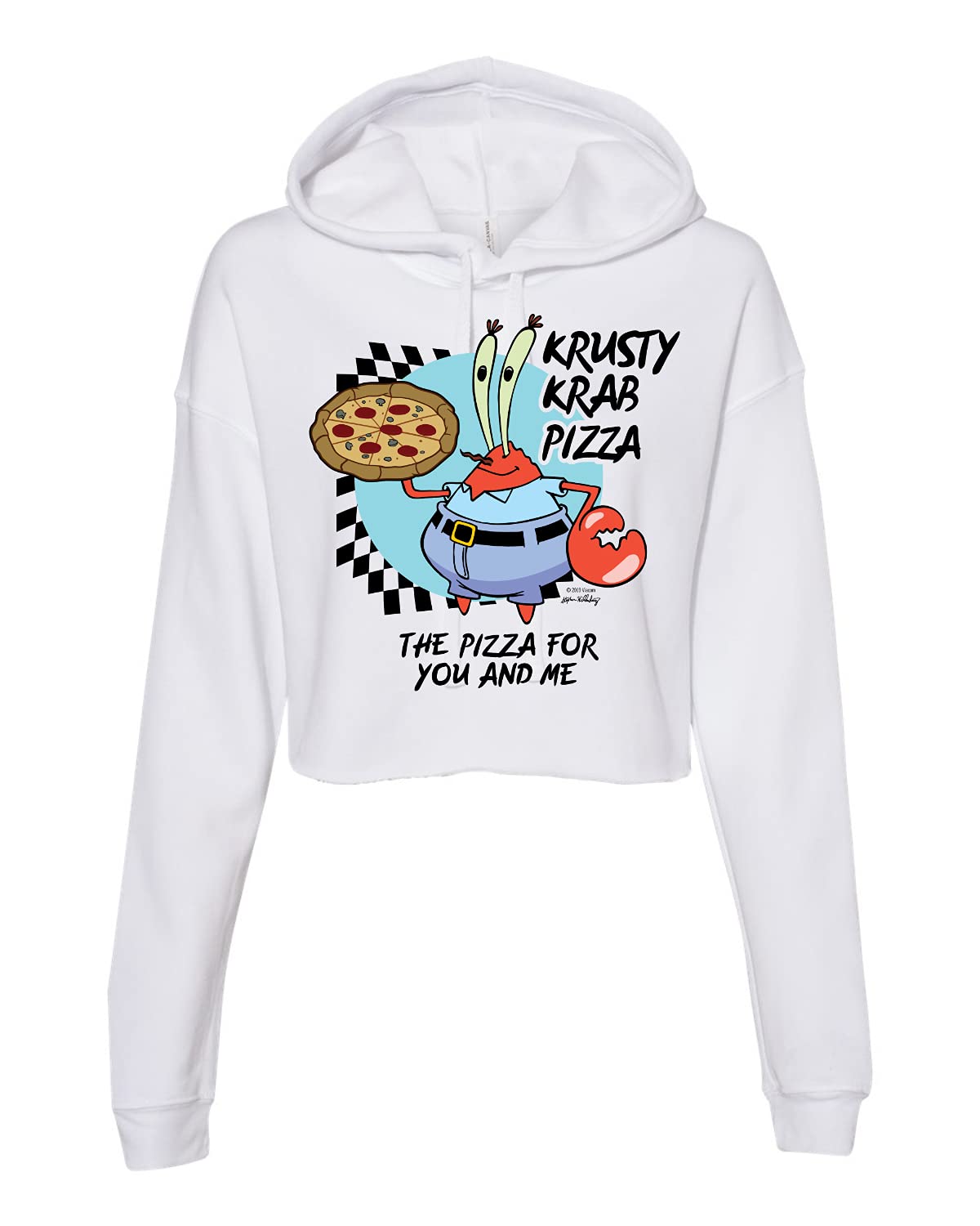 SpongeBob SquarePants The Krusty Krab Pizza Womens Cropped Fleece Hooded Sweatshirt (XX-Large, xx_l) White