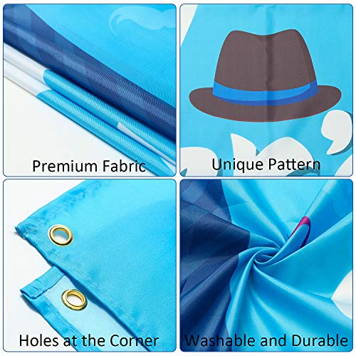 WATINC Happy Father’s Day Backdrop Banner 78” x 45” Extra Large Blue Background Banners Shirt Tie Hat Moustache Polyester Backdrops Party Decorations Photo Booth Prop for Indoor Outdoor