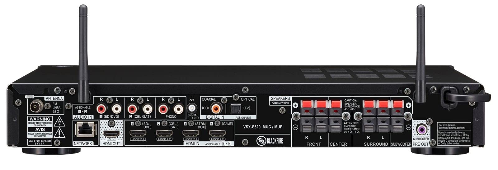 Pioneer VSX-S520 Slim Home Audio and Video Receiver - Black