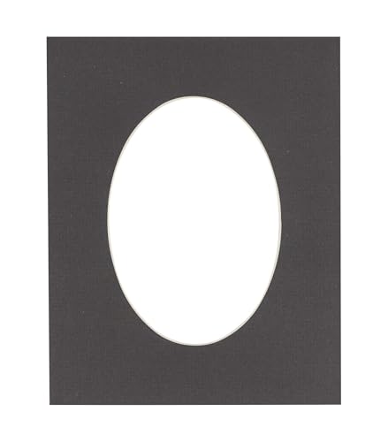 8.5x11 Mat Bevel Cut for 7x10 Photos - Precut Textured Black Oval Shaped Photo Mat Board Opening - Acid Free Matte to Protect Your Pictures - Bevel Cut for Family Photos, Pack of 1 Matboard Show Kit