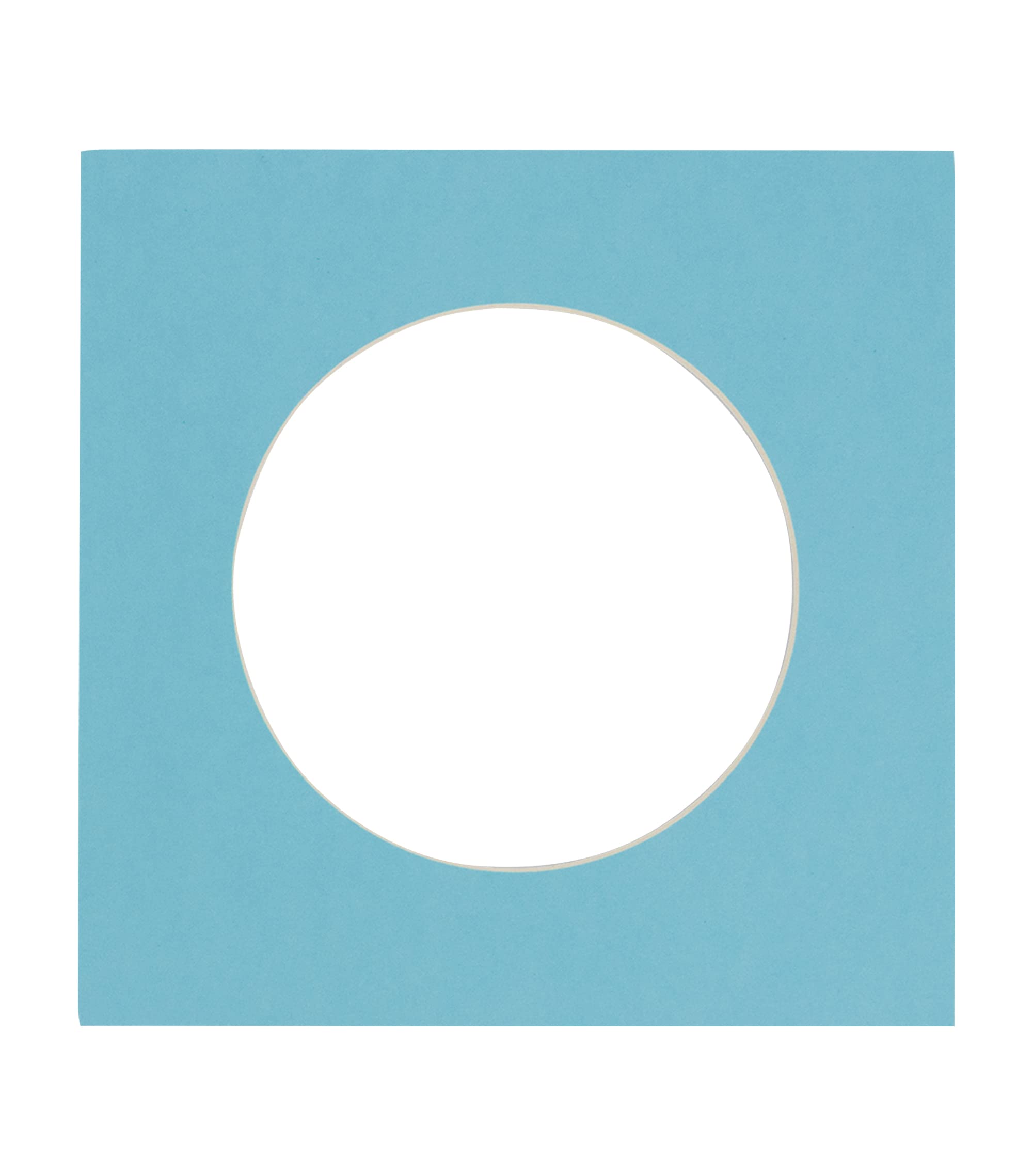 10x10 Mat Bevel Cut for 6x6 Photos - Precut Aqua Blue Circle Shaped Photo Mat Board Opening - Acid Free Matte to Protect Your Pictures - Bevel Cut for Family Photos, Pack of 1 Matboard Show Kit with