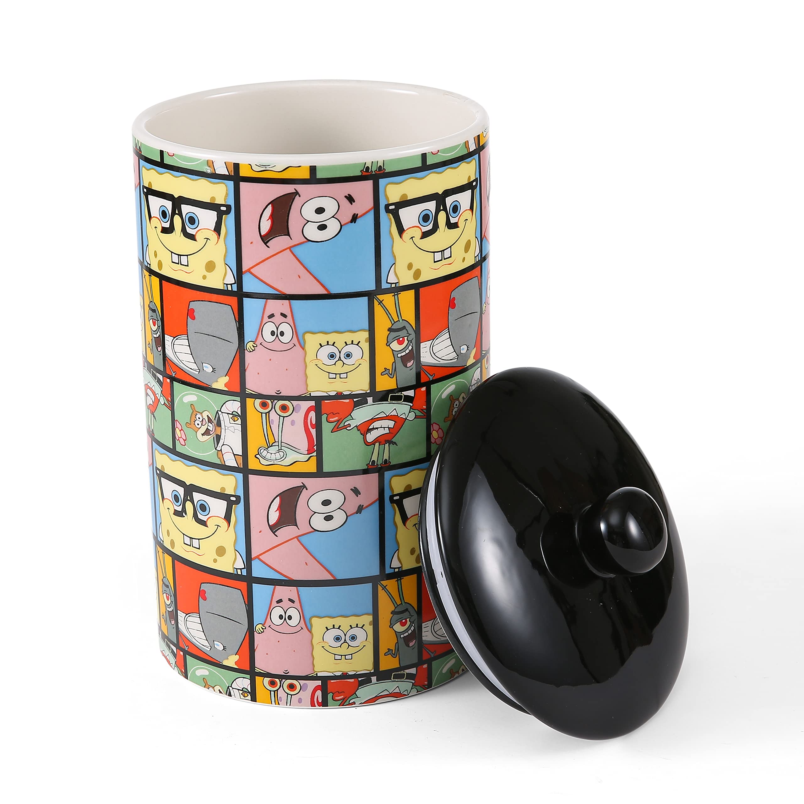 SpongeBob SquarePants Deco Dog Treat Jar | 10 x 5 Ceramic Dog Food Storage Cylinder with Lid, Dishwasher Safe