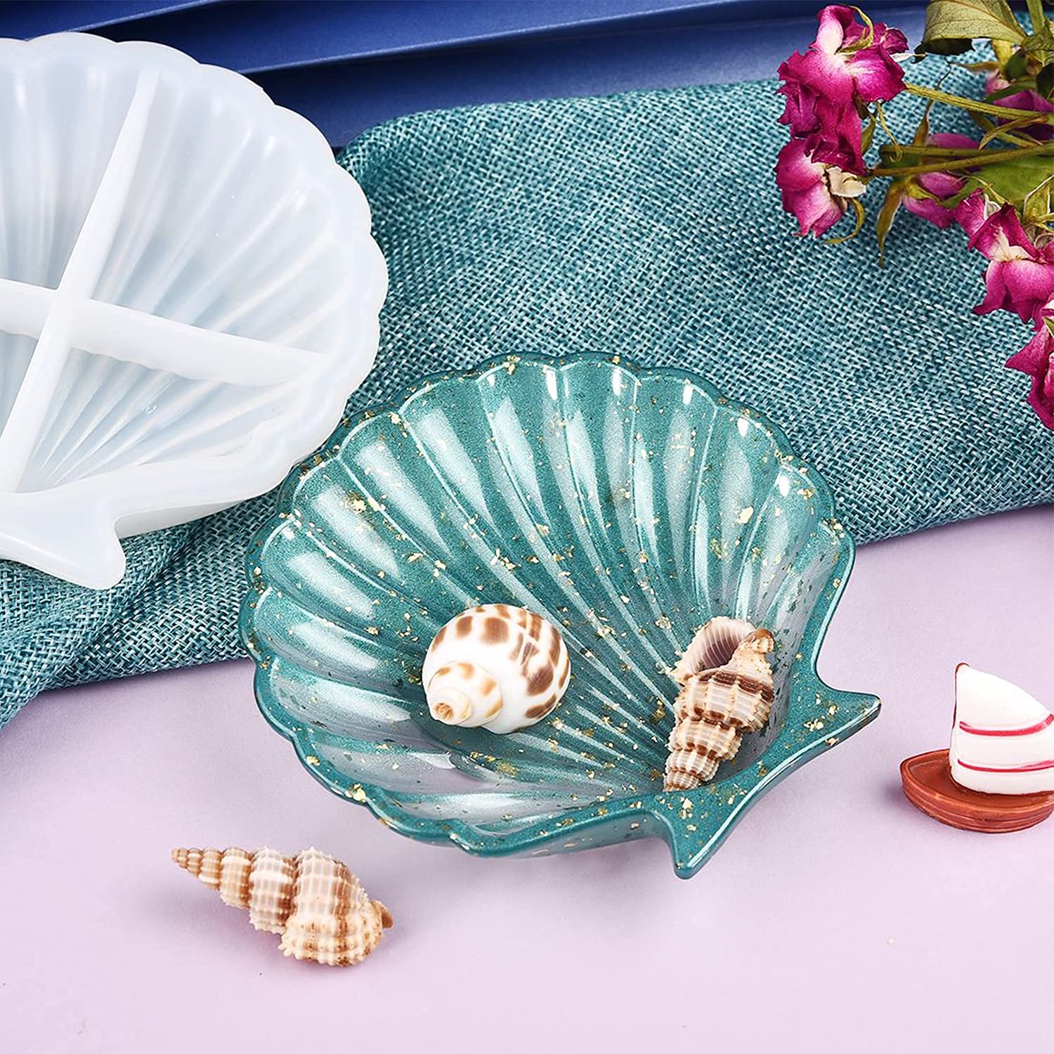 Shell Jewelry Tray Resin Mold, Soap Necklace and Earring Storage Silicone Epoxy Mold Seashell Molds for DIY Crafts Casting Home Decoration