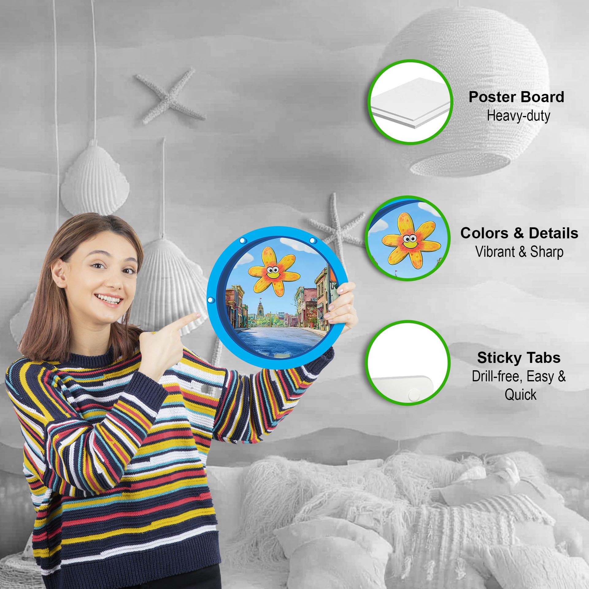 HK Studio Funny Ocean Porthole Cool Room Decor - Room Decor Y2K for Dorm, Teen Bedroom 12" Pack 4
