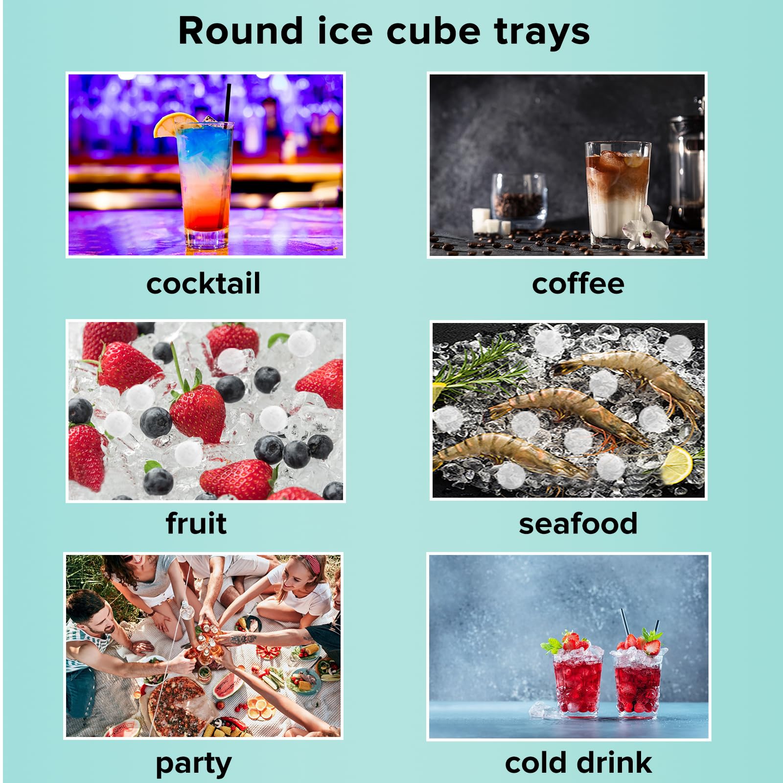 longzon Mini Round Ice Cube Tray with Lid and Bin, 2 pack Silicone Ice Cube Trays for Freezer,Circle Ice Mold,Ice Trays for Freezer Making 100pcs 20mm Sphere Ice Balls Chilling Cocktail Whiskey Coffee