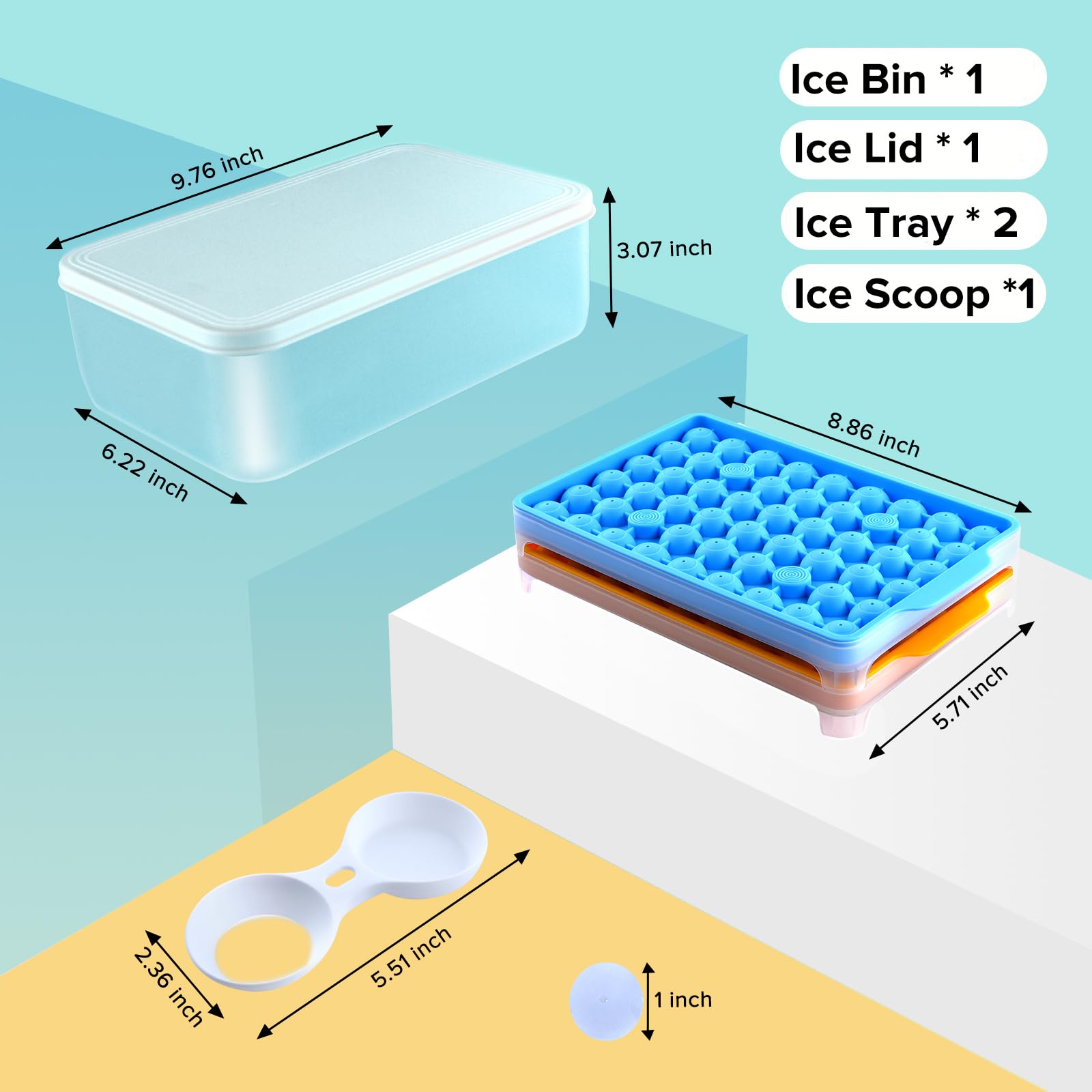 longzon Mini Round Ice Cube Tray with Lid and Bin, 2 pack Silicone Ice Cube Trays for Freezer,Circle Ice Mold,Ice Trays for Freezer Making 100pcs 20mm Sphere Ice Balls Chilling Cocktail Whiskey Coffee