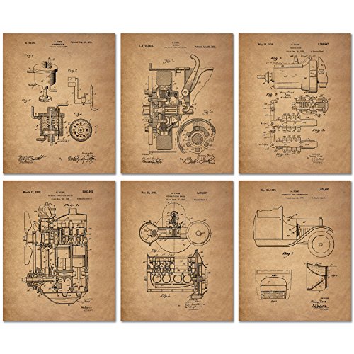 BigWig Prints - Henry Ford Patent Prints, Vintage Car Wall Art, Automotive Decor, Ford Wall Art for Garage or Office, Retro Patent Artwork, Classic Car Posters - Unframed Set of 6 (8x10)