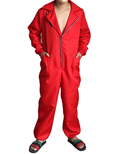 Angelaicos Unisex Red Jumpsuits Mask Halloween Party Costume Full Set (M)