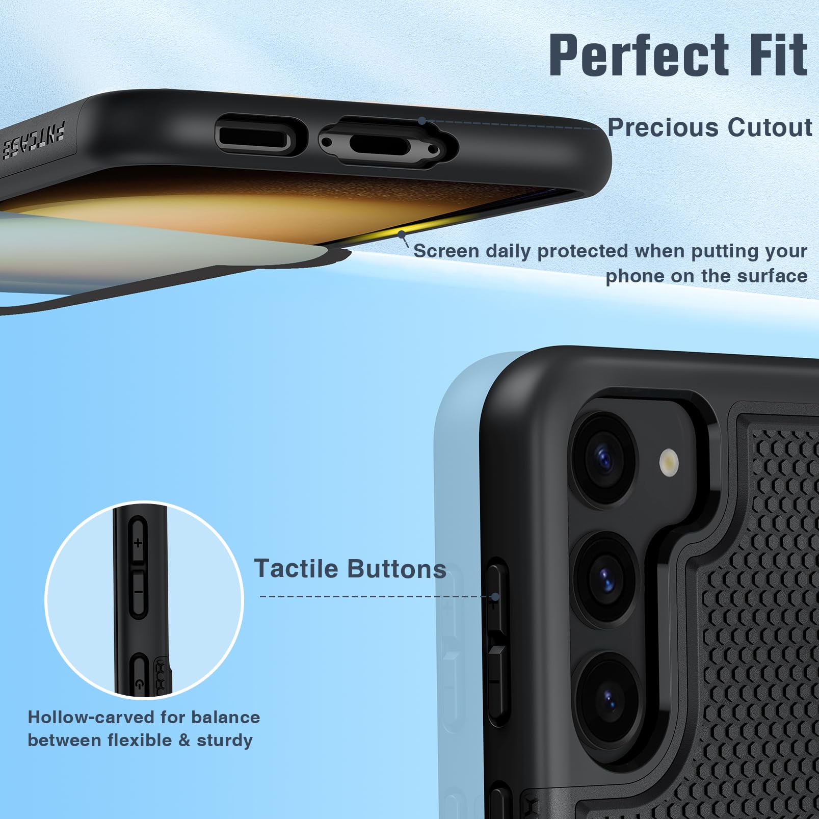 FNTCASE for Samsung Galaxy S23 Case: Dual Layer Heavy Duty Cell Phone Protective Cover Shockproof Rugged with Non-Slip Textured - Military Drop Protection Bumper Tough - 2023, 6.1inch Black Matte