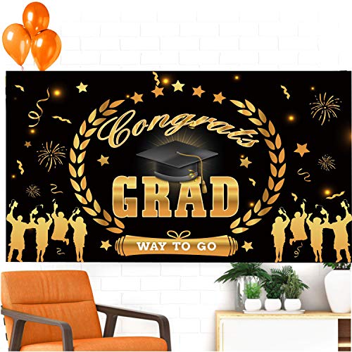 DmHirmg Graduation Backdrop Banner for Graduation Decorations Party Supplies, Graduation Background for Graduation Decor,Graduation Banner for Photo Backdrop Graduation Decoration(Black)