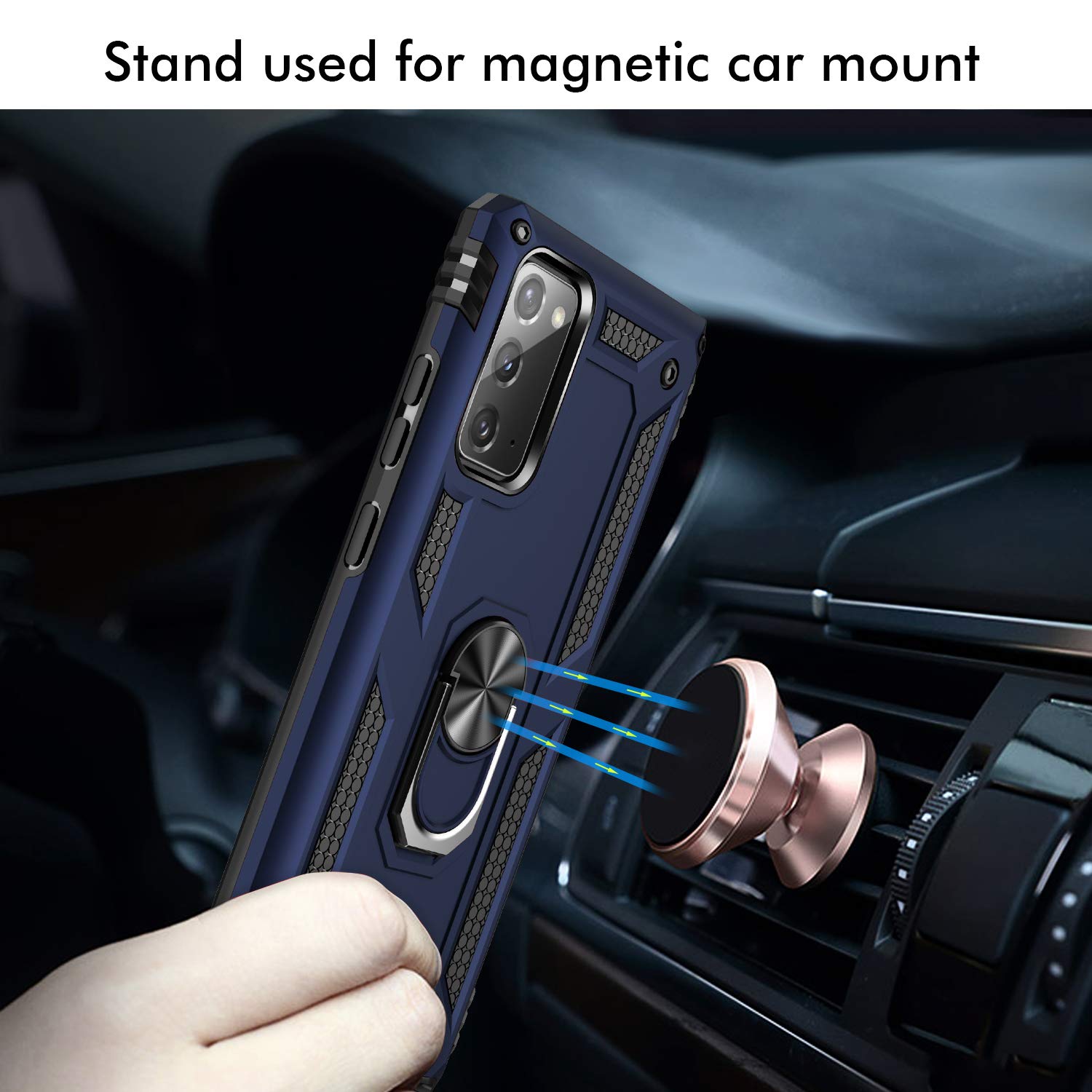 Meifei case for Samsung Galaxy Note 20 Case, Military Grade 360 Degree Rotating Metal Ring Holder Kickstand Protective Phone Cover for Samsung Galaxy Note 20 (5G) 6.7β, 2020 Released Blue