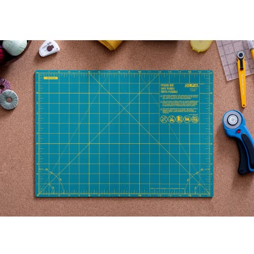 OLFA 12" x 17" Folding Cutting Mat (FCM-12x17) - Self Healing 12x17 Inch Foldable Rotary Mat with Grid for Quilting, Sewing, Fabric, & Crafts, Use with Rotary Cutters & Fixed Blade Knives (Green)