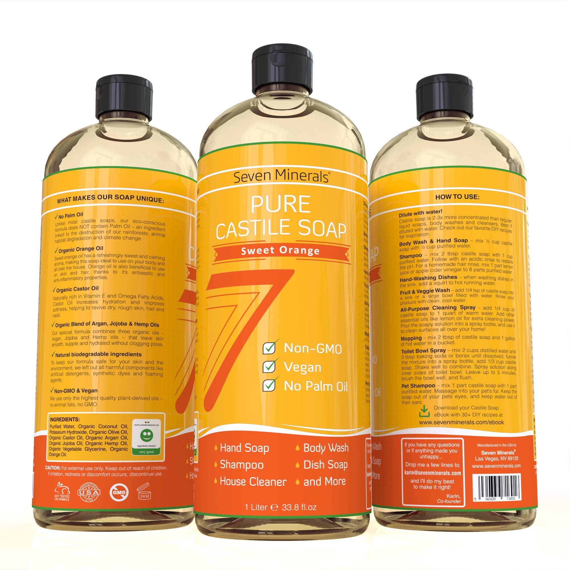 Seven Minerals EWG Verified Unscented Castile Soap & Sweet Orange Castile Soap