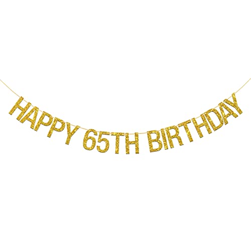 INNORU® Happy 65th Birthday Banner Gold Glitter Letters Hang Bunting - 65th Birthday Party Decorations Supplies