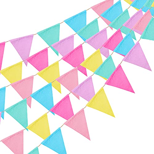 72 Pcs Colorful Pennant Flags Banner Triangle Rainbow Flag Banner Imitated Burlap Bunting Banner Garland for Party Decorations Festival Celebrations Classroom Hanging Decoration, Total 78.7 Feet