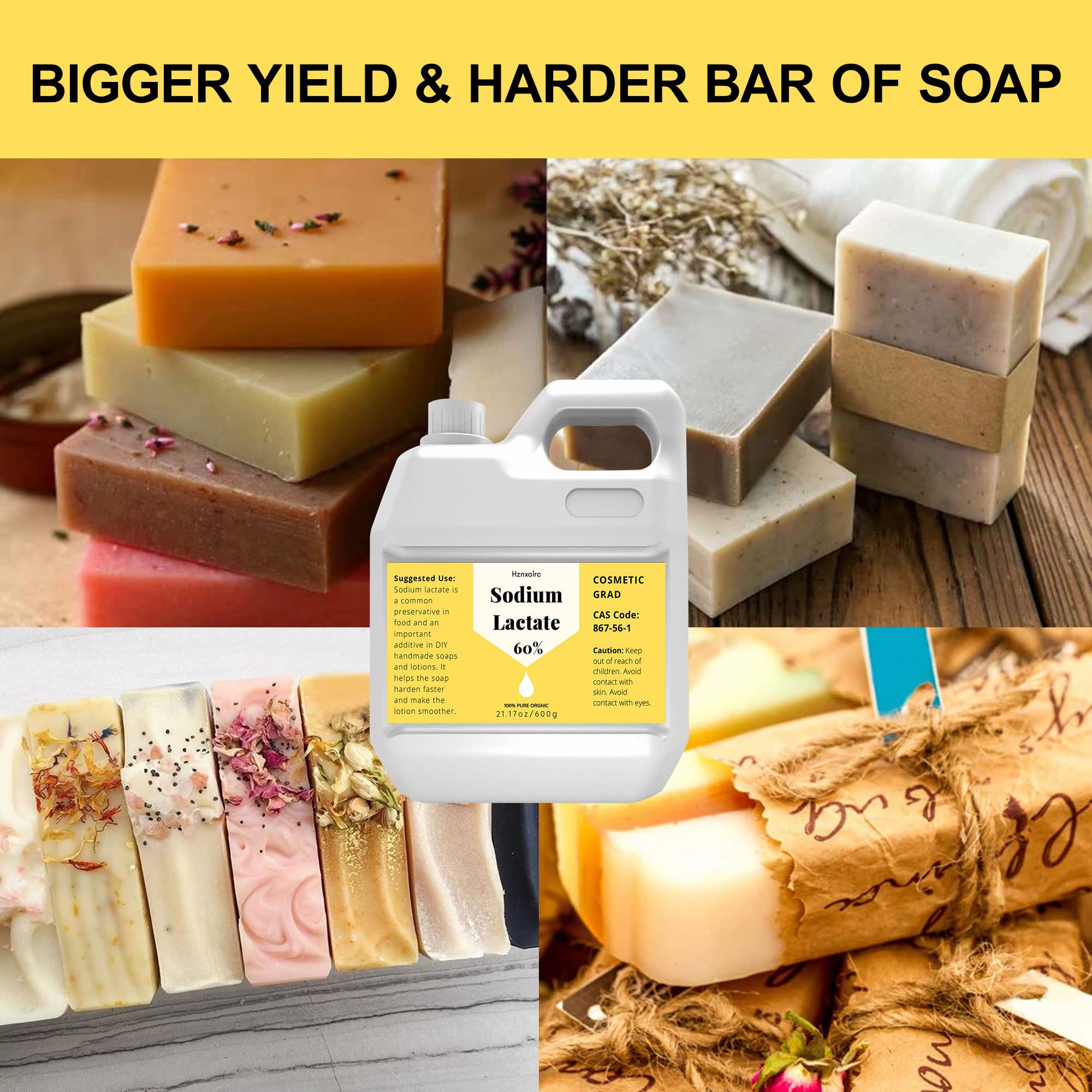21.17 Ounce Sodium Lactate for Soap Making & Lotions, Premium Sodium Lactate Liquid, 60% Concentration, Cosmetic Grade, Moisturize Anti-Aging, Makes Soap Harder and Unmold Faster