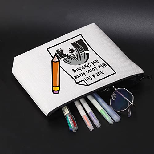 JNIAP Anime Makeup Bag Just A Girl Who Loves Anime And Sketching Cosmetic Pencil Bag Anime Sketching Lover Gift (Anime And Sketching Bag)