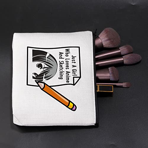 JNIAP Anime Makeup Bag Just A Girl Who Loves Anime And Sketching Cosmetic Pencil Bag Anime Sketching Lover Gift (Anime And Sketching Bag)