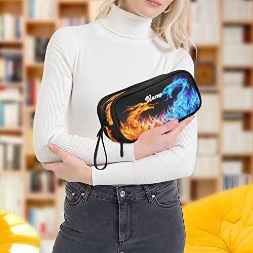 Custom Pencil Case Cool Dragon Fire 3 Compartment Pen Bag Pouch Holder Box School Portable Stationery Storage Bag for Girls Boys