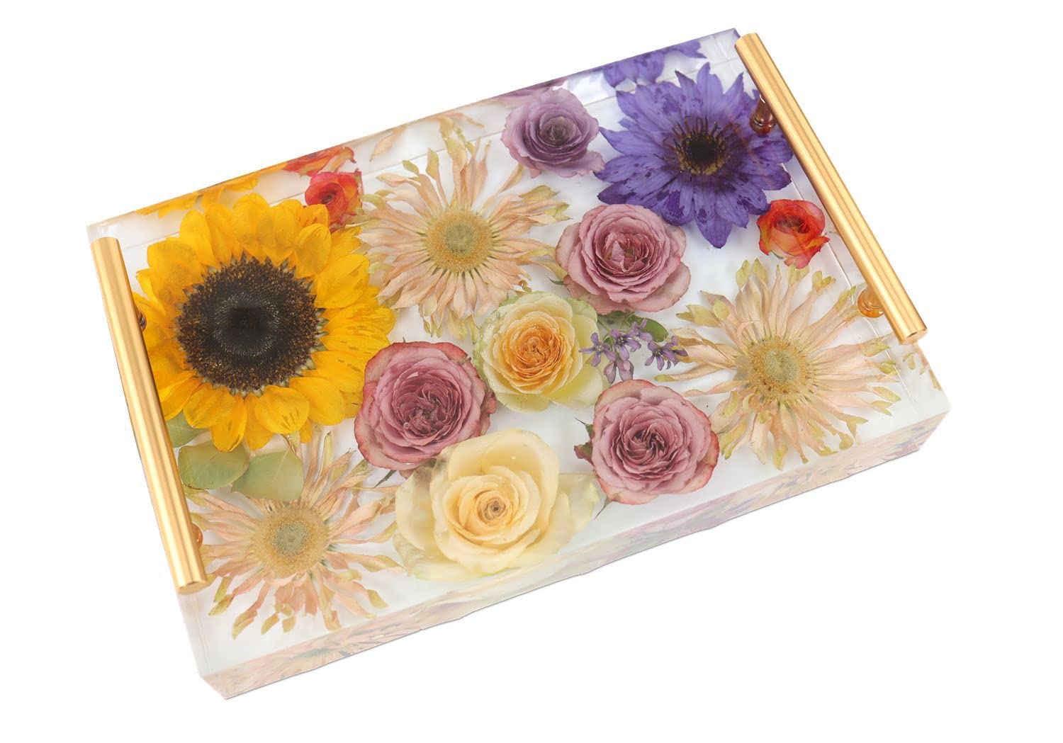 Resin Tray Molds Silicone, 13.5" Large Rectangle Deep Tray Resin Mold and 4 Piece Square Deep Coaster Molds, Silicone Tray Board Table Resin Mold & Handles, Floral Preservation Bouquet Resin Mold