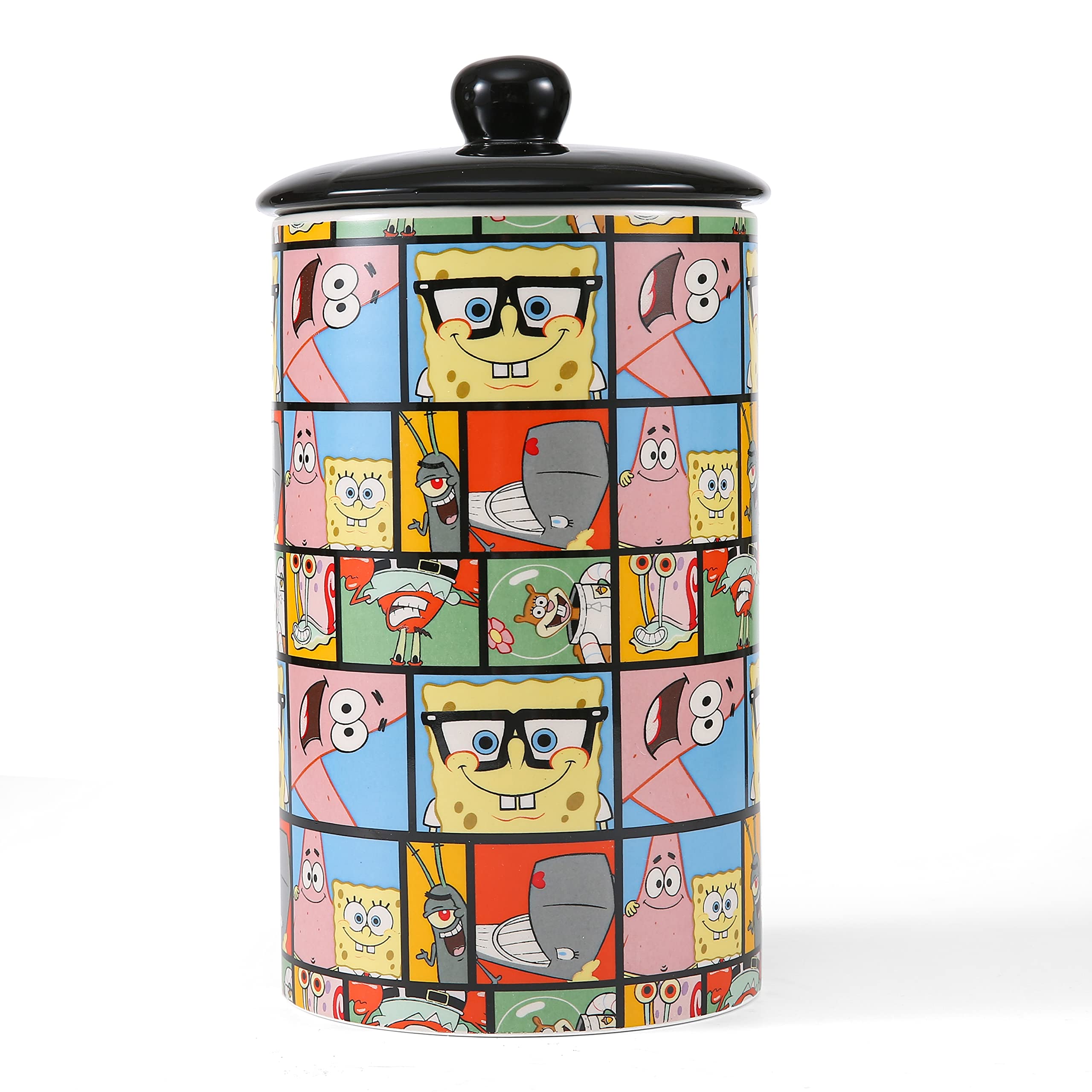SpongeBob SquarePants Deco Dog Treat Jar | 10 x 5 Ceramic Dog Food Storage Cylinder with Lid, Dishwasher Safe