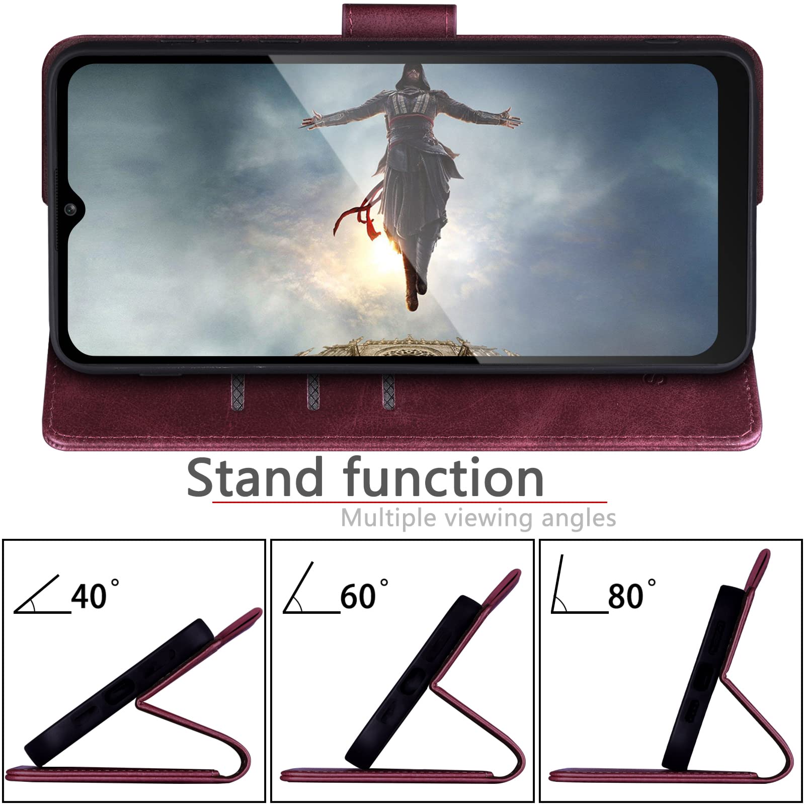 SUANPOT for Samsung Galaxy A03S Wallet case 【RFID Blocking】 Credit Card Holder, Flip Folio Book PU Leather Phone case Shockproof Cover Women Men for Samsung A03S case (Wine Red)
