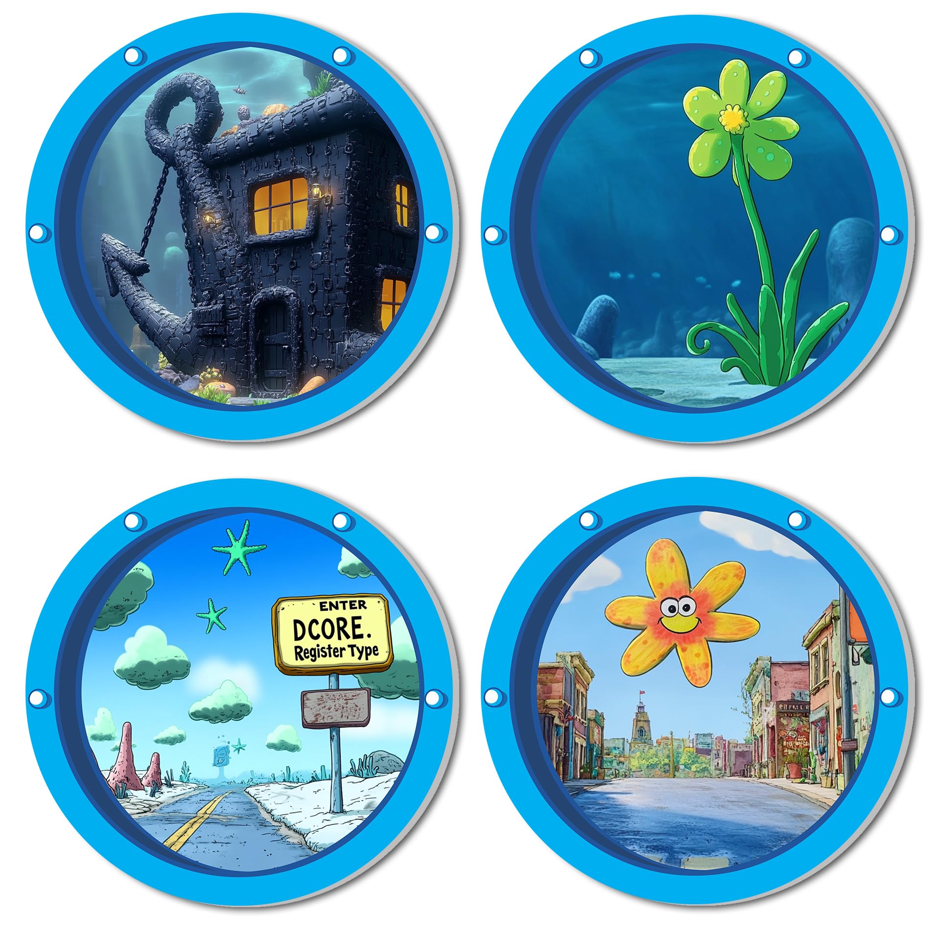 HK Studio Funny Ocean Porthole Cool Room Decor - Room Decor Y2K for Dorm, Teen Bedroom 12" Pack 4