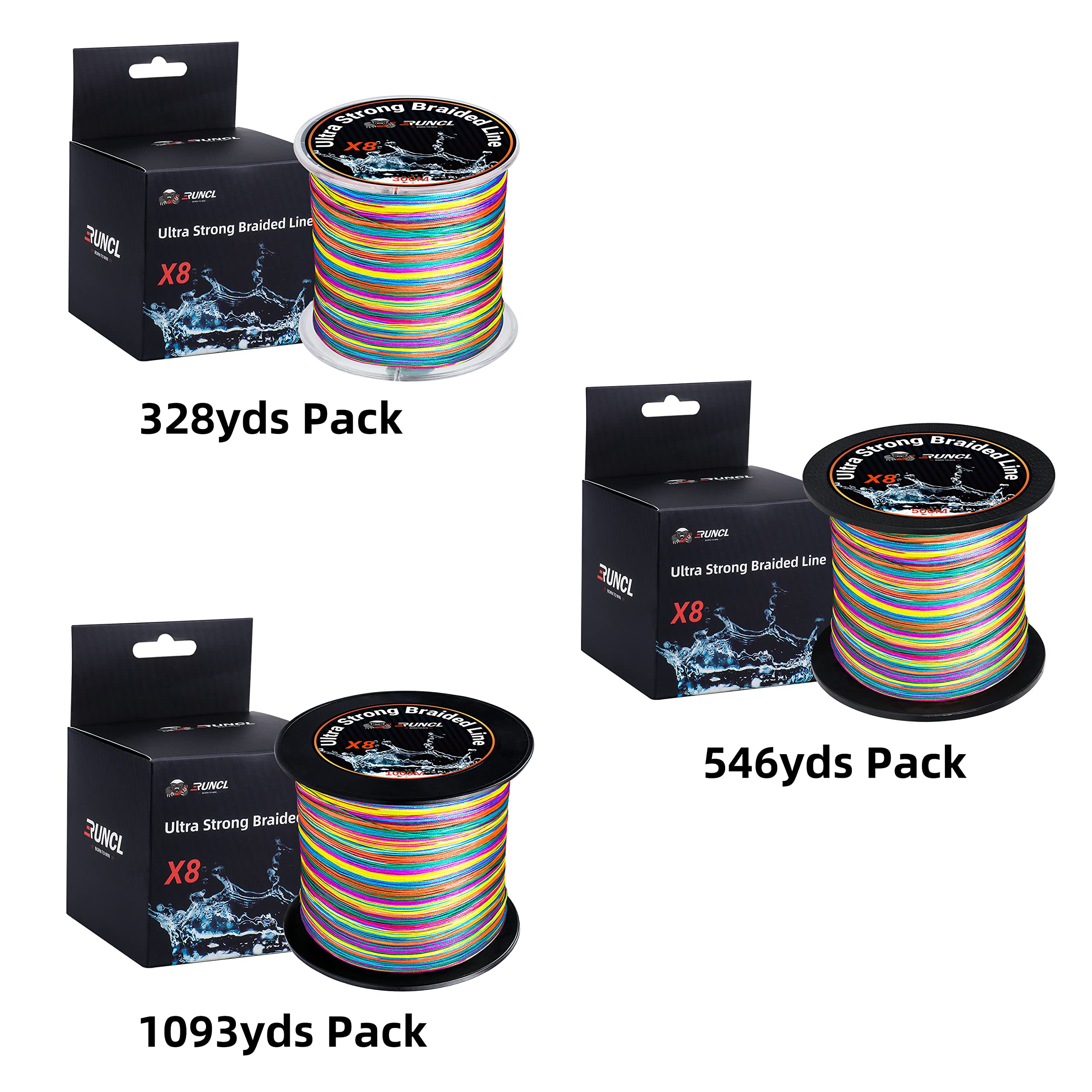 RUNCL Braided Fishing Line, 8 Strand Abrasion Resistant Fishing Line Braid, Super Durable, Smooth Casting, Zero Stretch, Smaller Diameter, Hi Vis, 328-1093 Yards, 12-100LB(40LB,328yds)