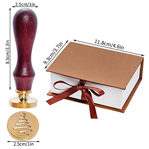 Christmas Wax Seal Stamp Set - 6 Pcs Brass Head with Wooden Hilt - Merry Christmas Santa Vintage Envelope Wax Copper Seal Stamp Kit with Gift Box for Holiday Wedding Invitations Postcards Scrapbook