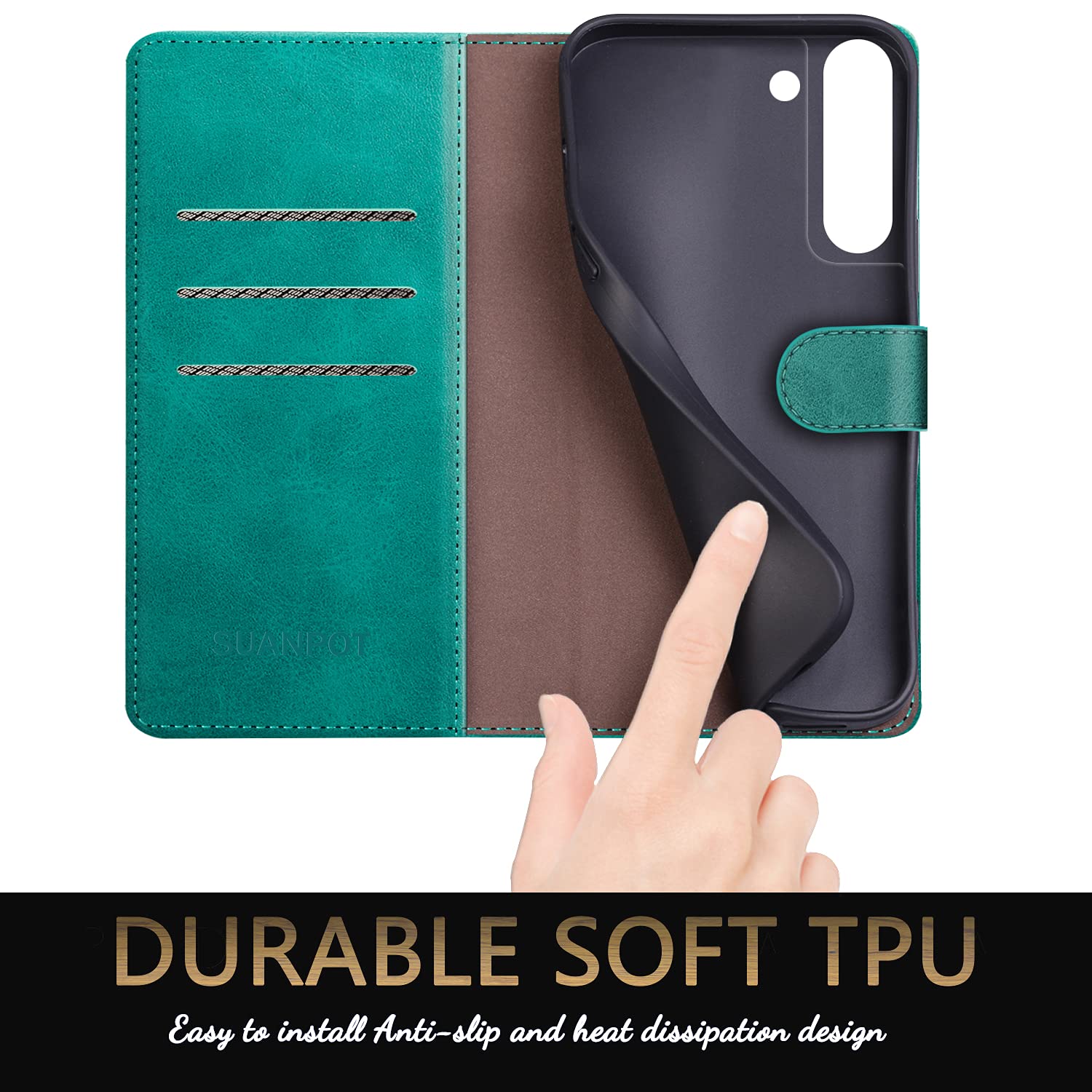SUANPOT for Samsung Galaxy S21 6.2"(Non S21+) with RFID Blocking Leather Wallet case Credit Card Holder,Flip Folio Book Phone case Shockproof Cover Women Men for Samsung S21 case Wallet Blue Green