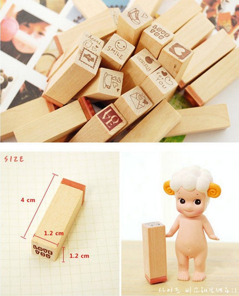 Pack of 25 Pcs Small Heart Shape Wooden Rubber Stamps with Box for DIY Craft Card and Photo Album (Red)