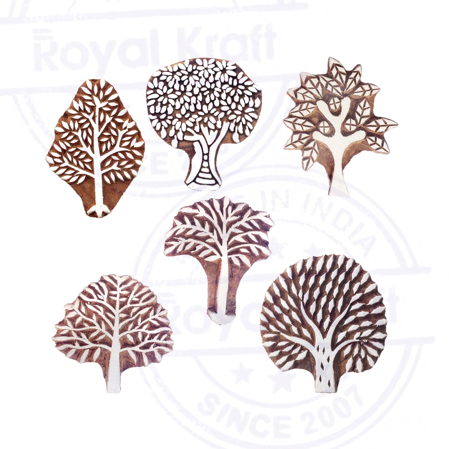 Pottery Printing Blocks Stylish Tree Pattern Wooden Stamps (Set of 6) Htag2054