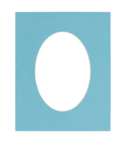 16x24 Mat Bevel Cut for 12x21 Photos - Precut Aqua Blue Oval Shaped Photo Mat Board Opening - Acid Free Matte to Protect Your Pictures - Bevel Cut for Family Photos, Pack of 1 Matboard Show Kit with
