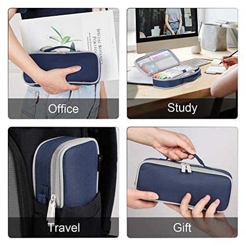 Tiyafuro Pencil Case, Portable Stationery Pencil Pouch, Handheld Pencil Bag with Zipper, Makeup Bag, Multifunctional Pen Pouch, for Boys Teens Adults Students School Office Supplies (Navy Blue)
