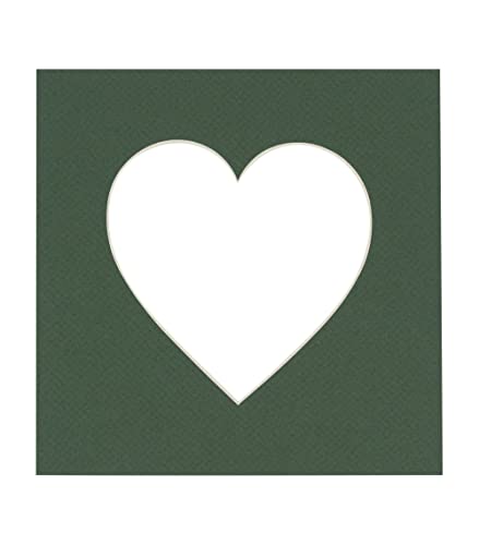 10x10 Mat Bevel Cut for 6x6 Photos - Precut Hunter Green Heart Shaped Photo Mat Board Opening - Acid Free Matte to Protect Your Pictures - Bevel Cut for Family Photos, Pack of 1 Matboard Show Kit With