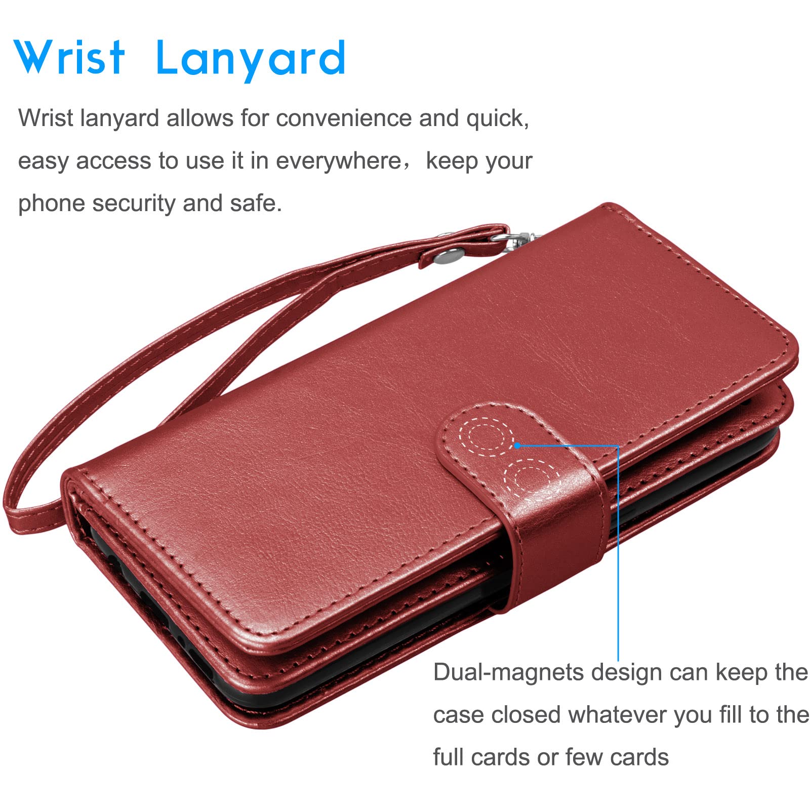 Tekcoo Luxury PU Leather Case, Galaxy A12 5G Flip Wallet Case, Detachable Magnetic Hard Case, Kickstand, Wine Red