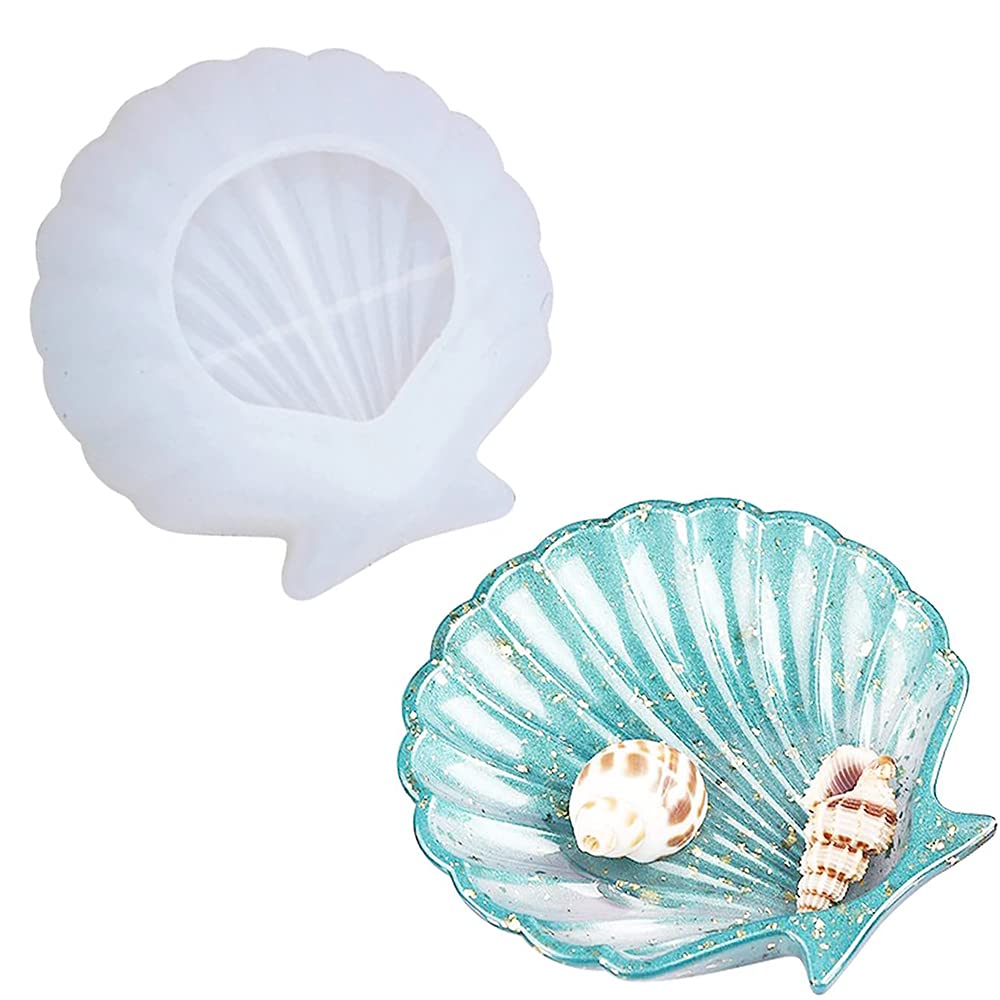 Shell Jewelry Tray Resin Mold, Soap Necklace and Earring Storage Silicone Epoxy Mold Seashell Molds for DIY Crafts Casting Home Decoration