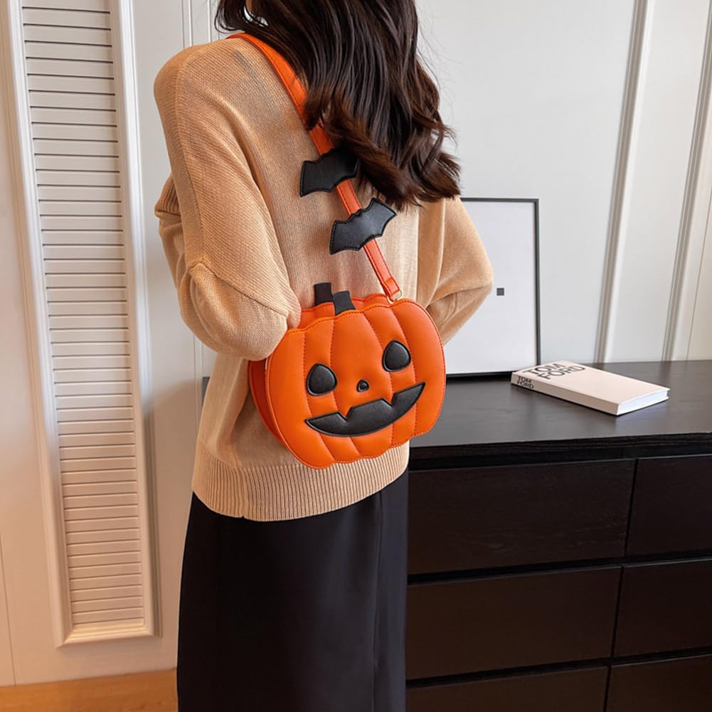 Lushandy Halloween Pumpkin Crossbody Bag for Women Novelty Pumpkin Purse Halloween Devil Shoulder Bag Funny Crossbody Purse