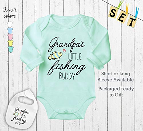 Grandpa's Fishing Buddy -Cute Shirt Newborn Baby Bodysuit Outfit Onesie & Bib Set