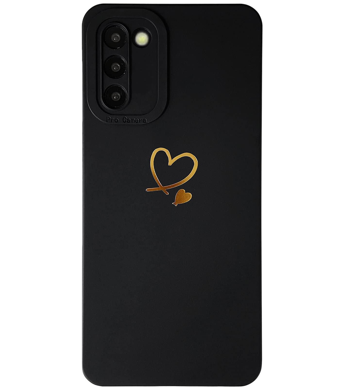 Qokey for Galaxy A03S Case 6.5"(164mm),Cute Bling Plated Gold Love Heart with Anti-Fall Camera Lens Cover Protection Soft Phone Case for Samsung Galaxy A03S,Black