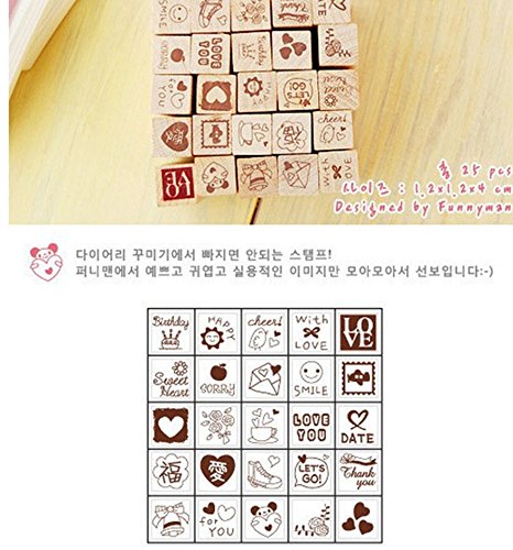 Pack of 25 Pcs Small Heart Shape Wooden Rubber Stamps with Box for DIY Craft Card and Photo Album (Red)