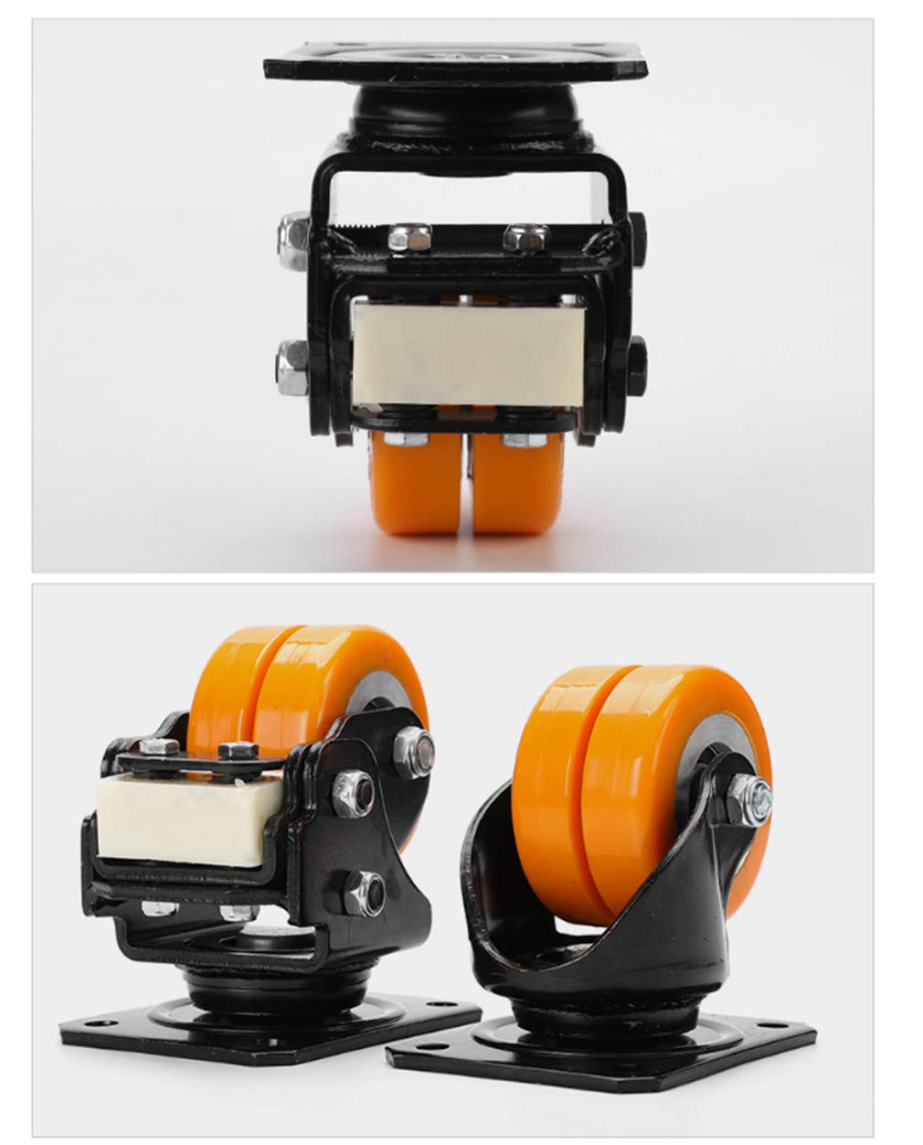 Chair Castors,Swivel Caster Wheels,Yellow Swivel Gate Wheel Polyurethane Plate Caster Fence Hardware,Heavy Duty Double Wheel,Scalable Double Spring Loaded,Secondary Shock Absorption,Plane Bearing,for