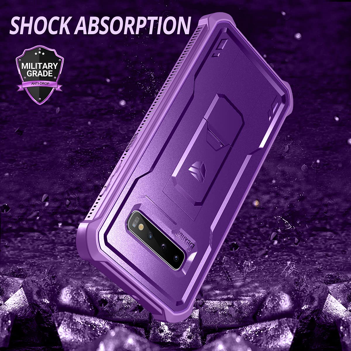 Dexnor for Samsung Galaxy S10 Case, [Built in Screen Protector and Kickstand] Heavy Duty Military Grade Protection Shockproof Protective Cover for Samsung Galaxy S10 Purple