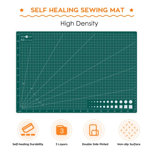 HTVRONT Self Healing Cutting Mat, 12" x 18" Double Sided Craft Mat, Non-Slip & Rotary Cutting Mat for Sewing, Scrapbooking, Quilting, Scrapbooking, Arts, Crafts Project(A3)