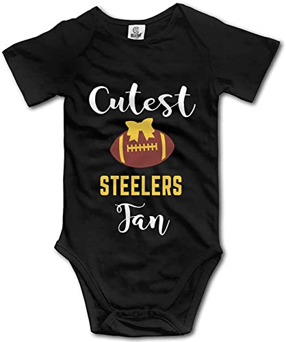 Poemsimai Baby Boy Girl Onesie Cutest Steelers Fan Short Sleeve Newborn Organic Bodysuit D-Black