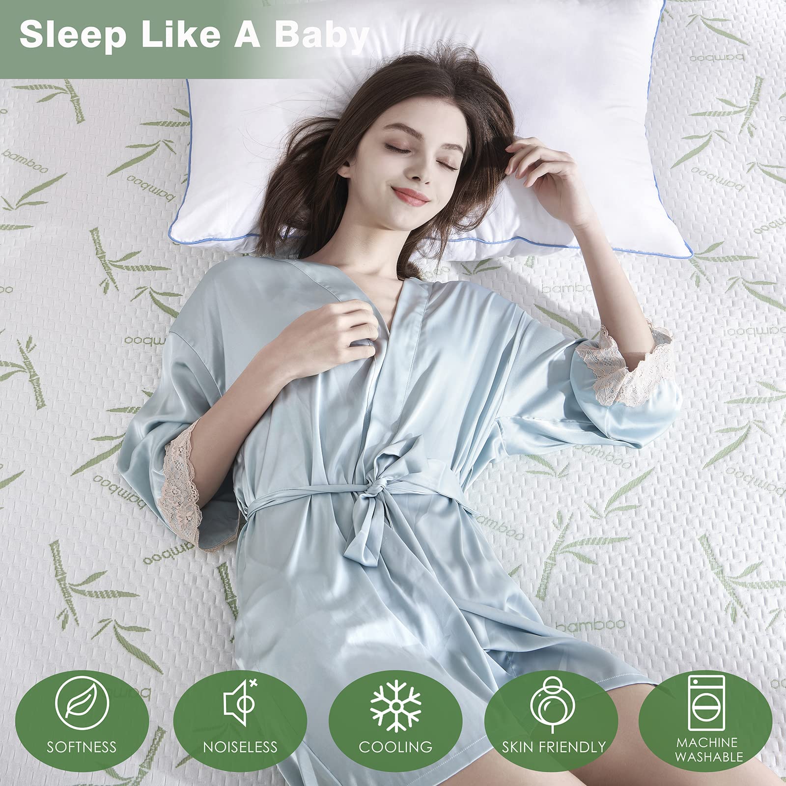 Parkdeny King Mattress Encasement, Waterproof Cooling Rayon from Bamboo, 3D Air Fabric, Breathable, Noiseless, Washable, Fits 5"-15" Deep Mattresses