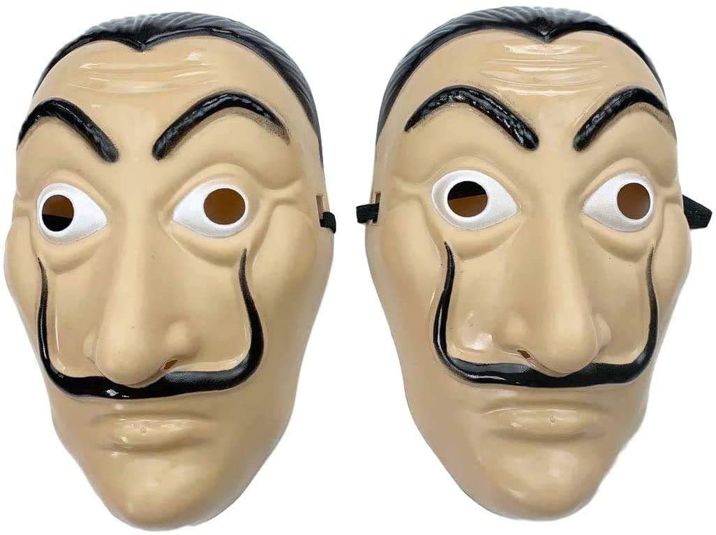 AMARONE Money robbery mask salvador Dali MaskCosplay halloween mask Realistic Movie Prop Face Mask⦠2pack