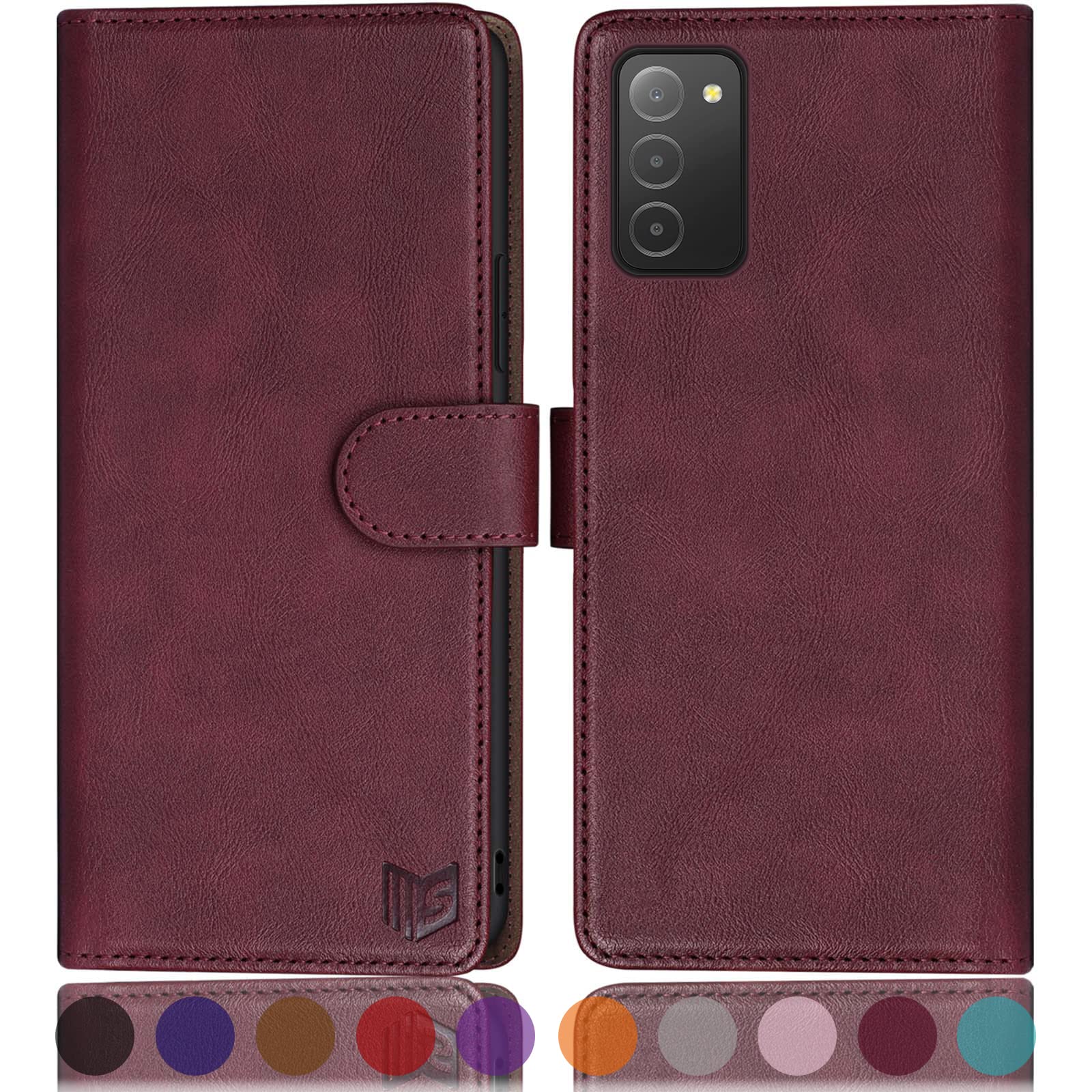 SUANPOT for Samsung Galaxy A03S Wallet case 【RFID Blocking】 Credit Card Holder, Flip Folio Book PU Leather Phone case Shockproof Cover Women Men for Samsung A03S case (Wine Red)