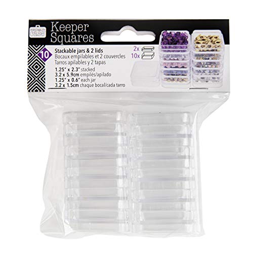 The Beadsmith Personality Case β 2 Clear Square Stacker Jar Set β Each Stack Measures 1.25 x 2.3 inches - Total 10 Jars and 2 lids, for Storage of Small Items, Crafts, Jewelry, Hardware