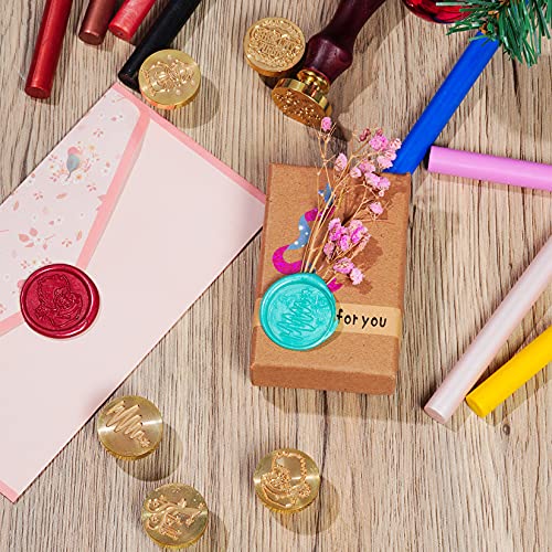 Christmas Wax Seal Stamp Set - 6 Pcs Brass Head with Wooden Hilt - Merry Christmas Santa Vintage Envelope Wax Copper Seal Stamp Kit with Gift Box for Holiday Wedding Invitations Postcards Scrapbook